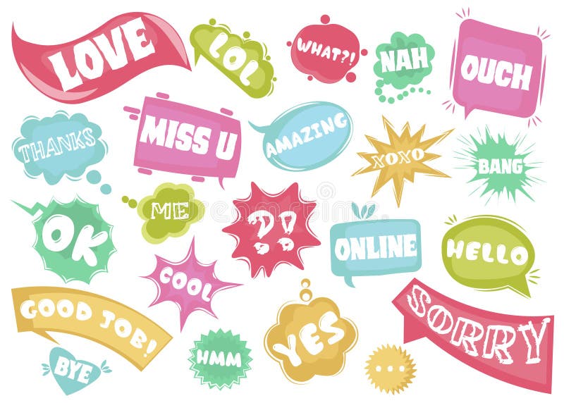 Speech Bubble Collection with Text Inside. Cartoon Text Message in a ...