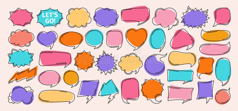 Speech Bubble Comic Doodle Chatting Box Set Contour Empty Design Dialog ...