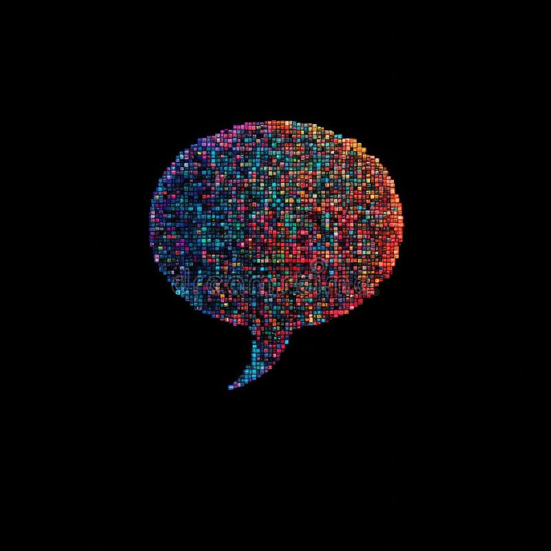 Colorful Pixelated Speech Bubble on Black Background Stock Illustration ...