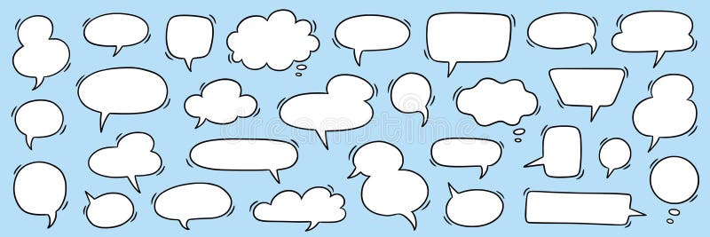 Speech Bubble Doodle Talk Set. Hand Drawn Comic Doodle Style Dialog ...