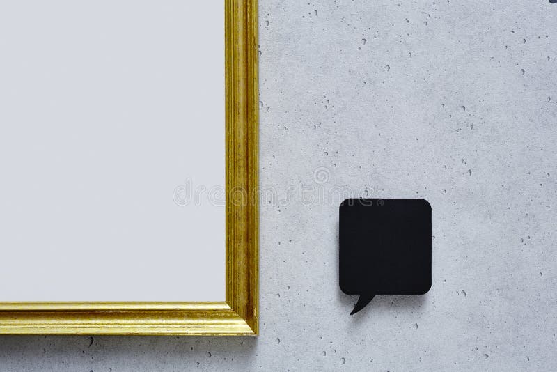 Speech Bubble and Empty Golden Frame on Concrete Wall Stock Photo ...