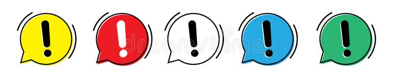 Speech Bubble with Exclamation Mark Icon. Set of Colored Attention ...