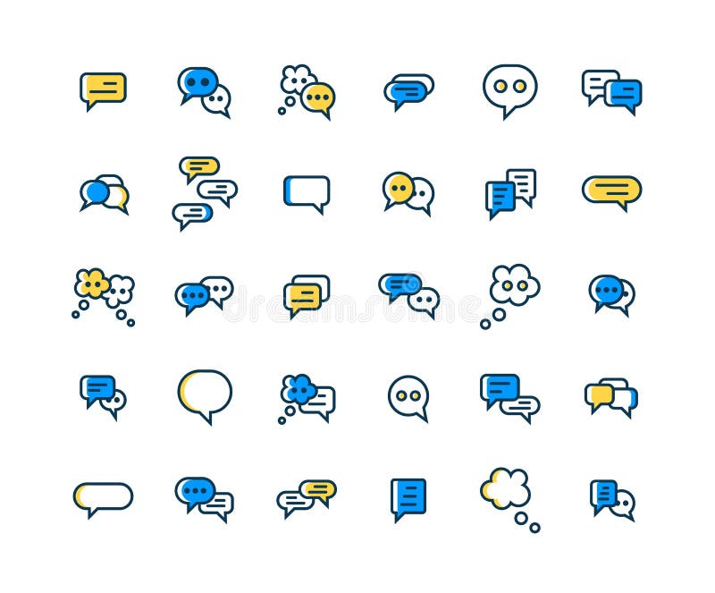 Speech Bubble Filled Outline Icon Set. Stock Vector - Illustration of ...