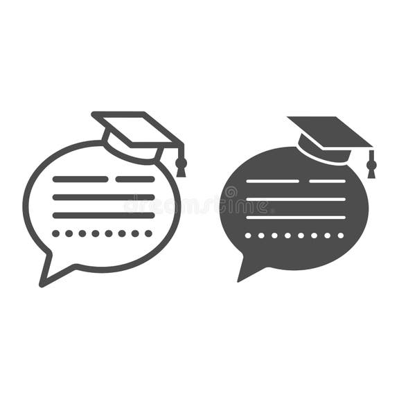Speech Bubble and Graduation Cap Line and Solid Icon, Education Concept ...
