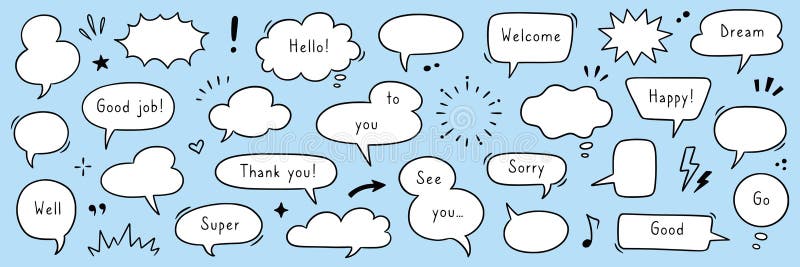 Speech Bubble Hand Drawn Set. Hand Drawn Comic Doodle Style Think ...