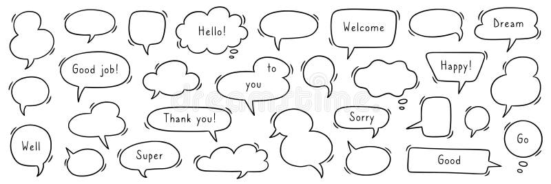 Speech Bubble Hand Drawn Set. Hand Drawn Comic Doodle Style Think ...