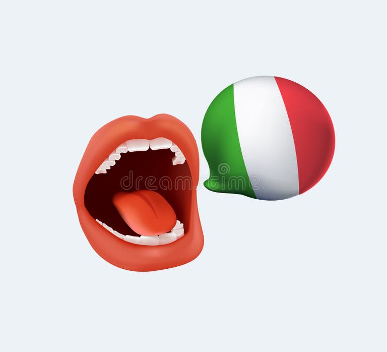 Speech Bubble with Italian Flag and Bubble with Message. Italian Course ...
