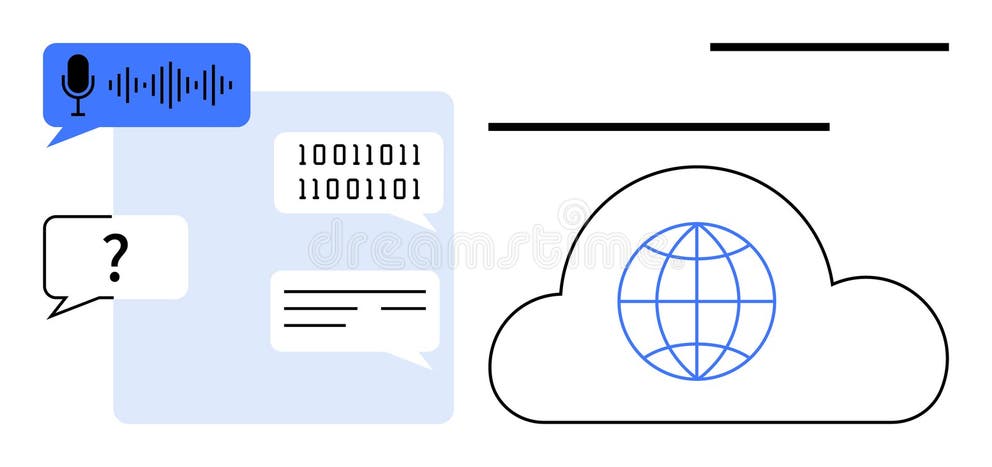 Digital Communication and Cloud Technology with Voice, Binary Code, and Global Connectivity ...