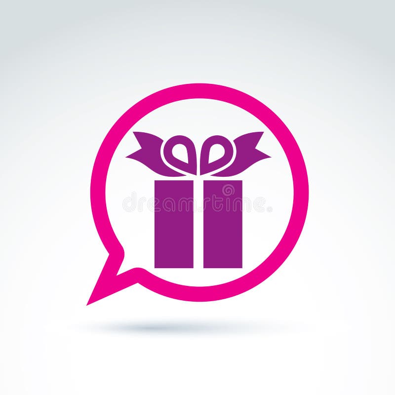 Speech Bubble with a Purple Gift Box Sign. Vector Present Icon Stock ...