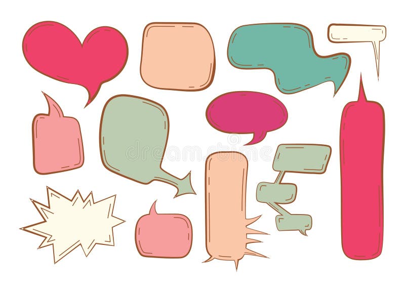 Speech Bubble Set. Color Talk Bubble Text, Chat Box, in Retro Style ...