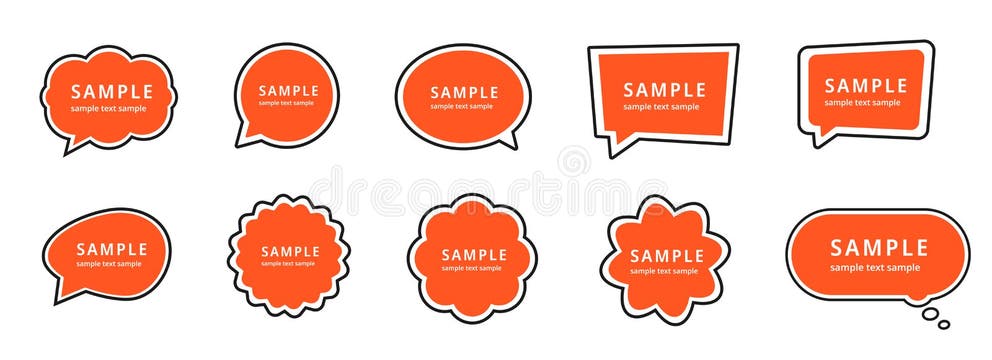 Speech Bubble Set. Cute Balloons Text Set. Orange Stock Vector ...