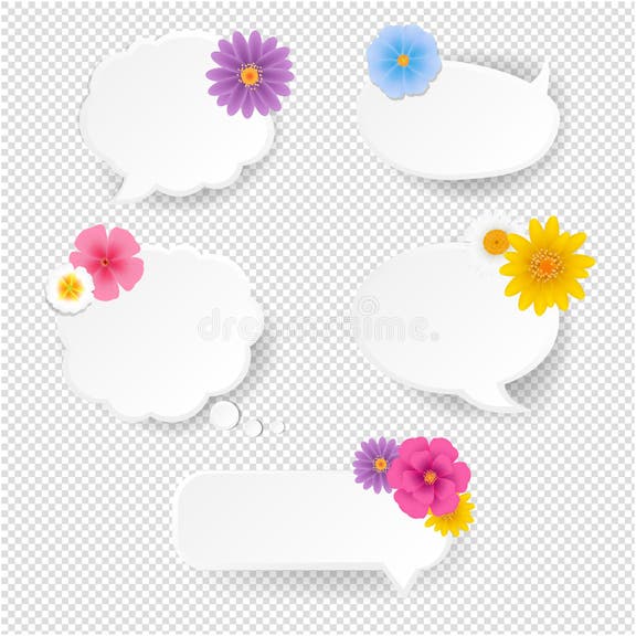 Speech Bubble Set with Flowers Stock Vector - Illustration of brush ...