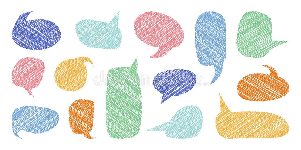 Speech Bubble Set, Scribble Text Boxes with Hatching, School Decorative ...