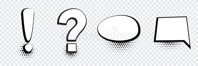 Speech Bubble Set Vector, Exclamation Point and Question Mark. Collection of Empty Comic Speech ...