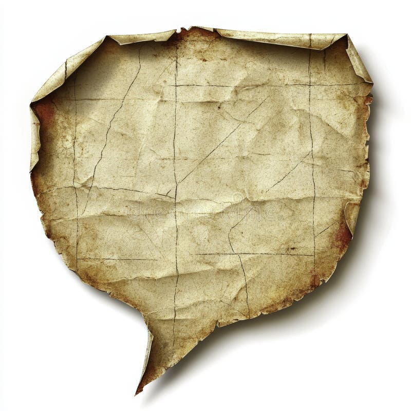 Aged Parchment Speech Bubble with Torn Edges and Grid Lines on White ...