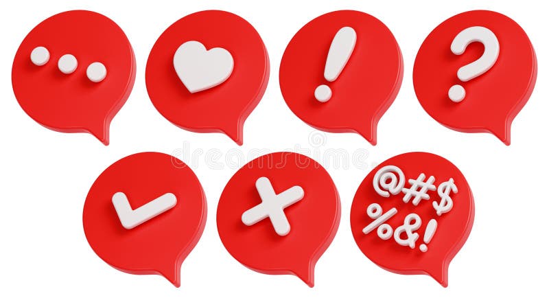 Speech Bubble Signs Set. Red Dialog Clouds. 3D Rendering. Stock ...