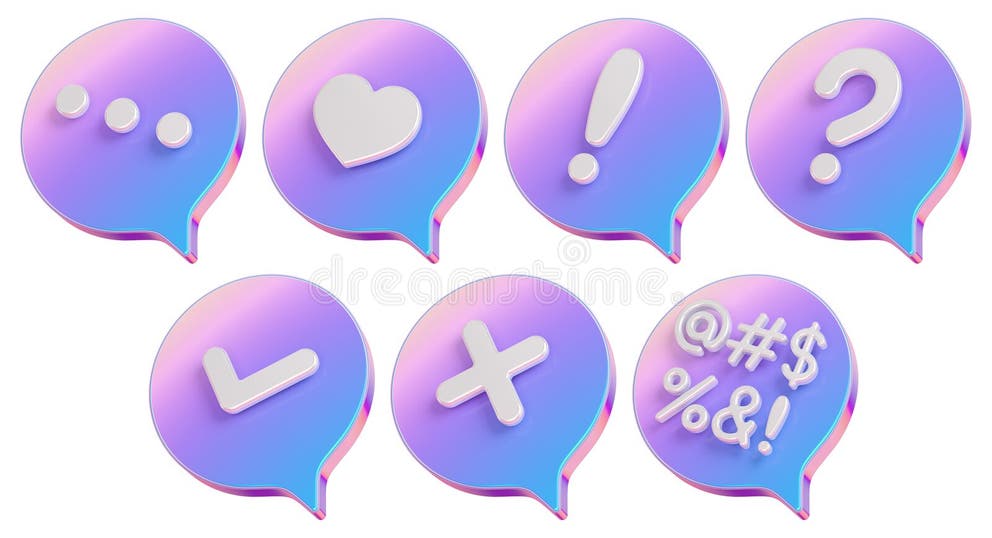 Speech Bubble Signs Set. Red Dialog Clouds. 3D Rendering. Stock ...