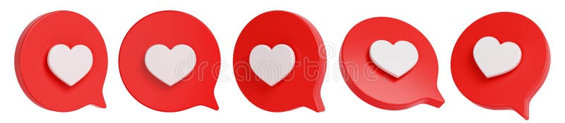Speech Bubble Signs Set. Red Dialog Clouds with Hearts. 3D Rendering ...