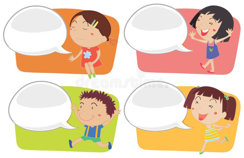 Speech Bubble Template with Happy Children Stock Vector - Illustration ...