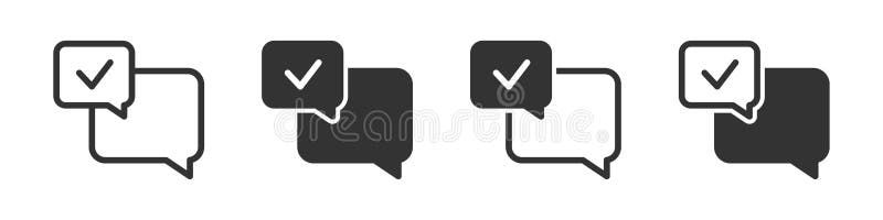 Speech Bubble with Tick Icons in Four Different Versions in a Flat ...