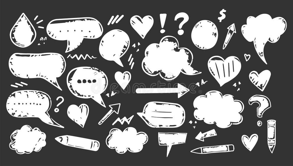 Speech Bubble Vector Set, Texture Comic Talk Balloon Doodle Kit, Hand ...