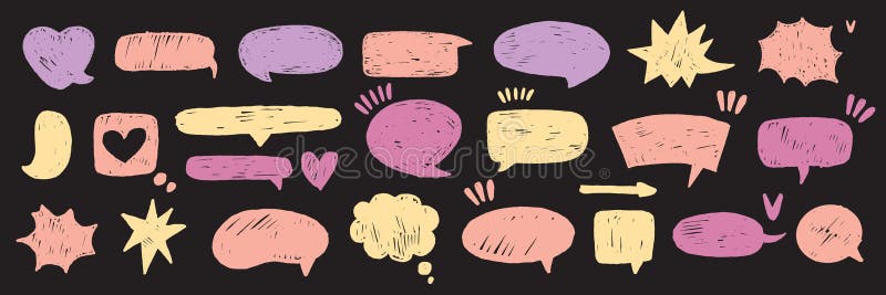 Speech Bubble Vector Set, Texture Doodle Comic Talk Balloon Kit, Hand ...