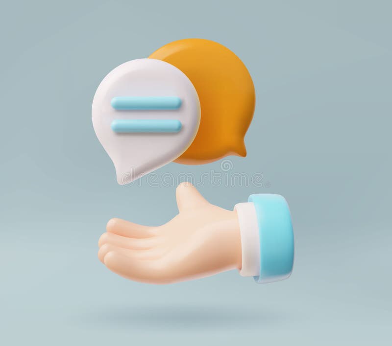 Speech Bubbles Above Outstretched Hand Palm 3D Vector, Volume Render ...