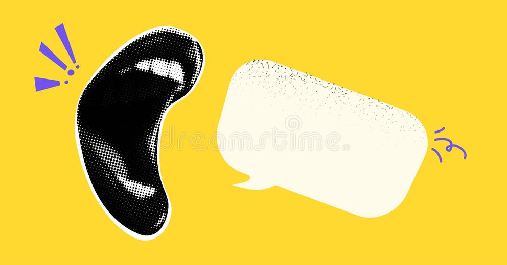 Speech Bubbles with Collage-cut Lips from a Magazine. Retro Elements ...