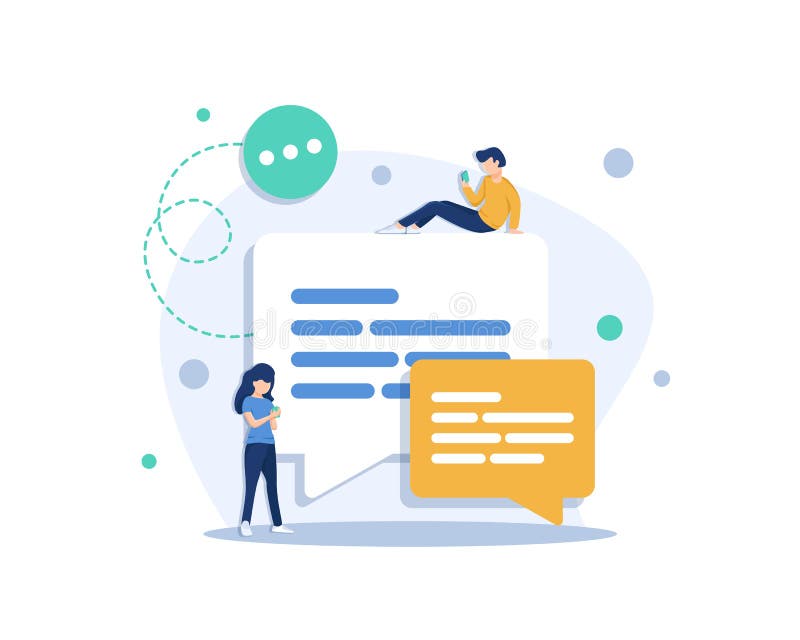 Speech Bubbles for Comment and Reply. Young People Using Mobile ...