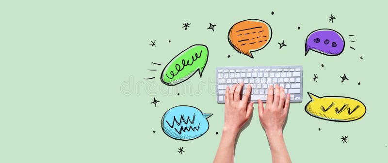 Speech Bubbles and a Computer Keyboard Stock Image - Image of green ...