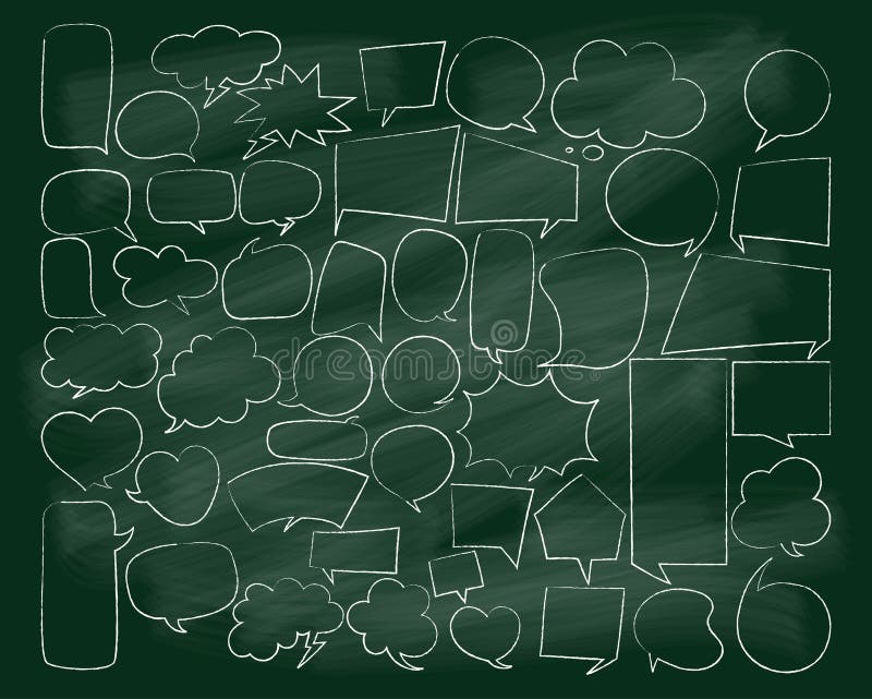 Speech Bubbles Doodles White Chalk on Green School Board. Cloud for ...