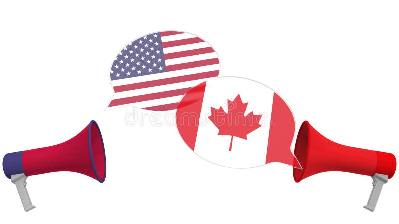 Speech Bubbles with Flags of Canada and the USA. Intercultural Dialogue ...