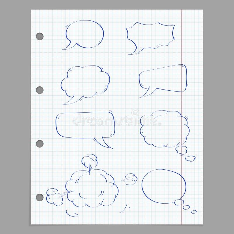Speech Bubbles. Hand Drawn Sketch on Lined Paper Background Stock ...