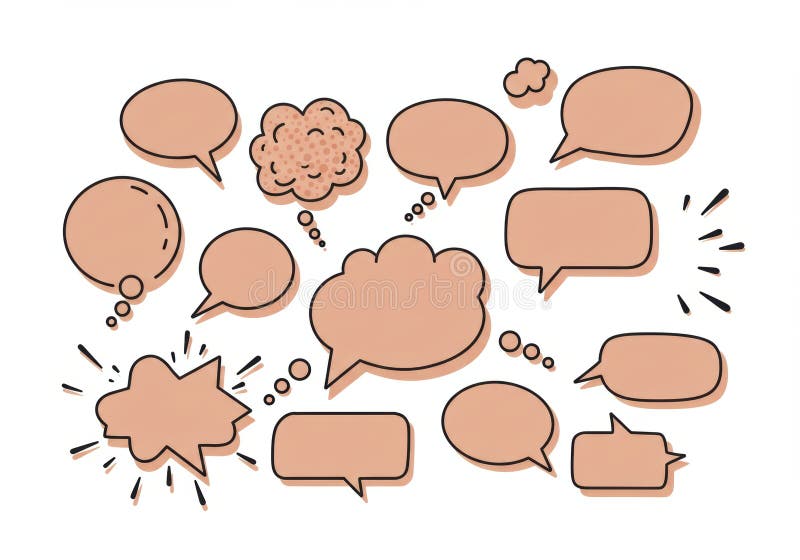 Speech Bubbles Illustration Beige with Dark Outline Stock Illustration ...