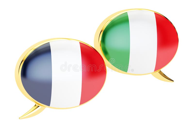 Speech Bubbles, Italian-French Translation Concept. 3D Rendering Stock ...