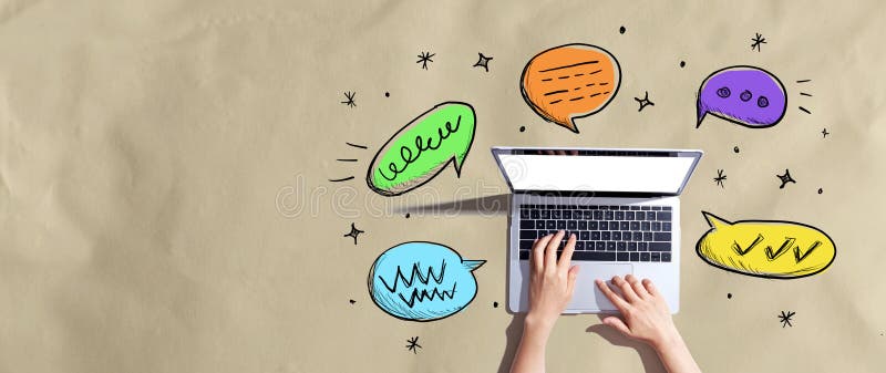 Speech Bubbles and a Laptop Stock Illustration - Illustration of ...