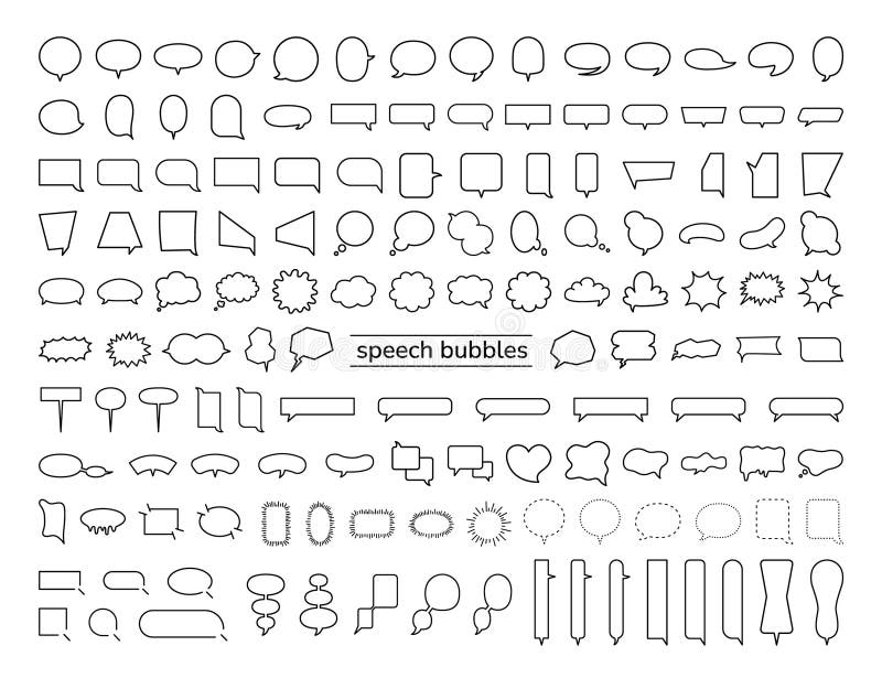 Speech Bubbles Linear Vector Element Set, Text Balloon, Text Box, Comic ...