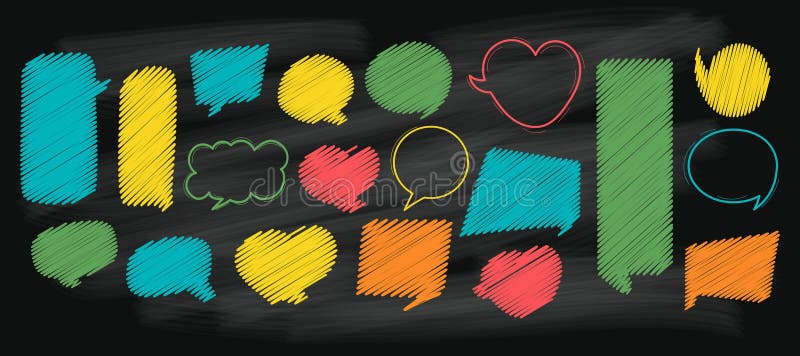 Speech Bubbles Multi-colored Chalk on Black Board. Cloud for Text ...