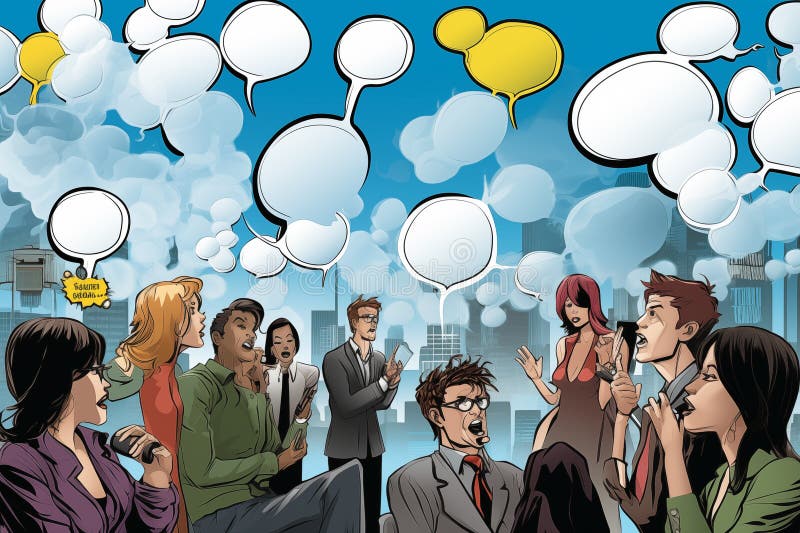 Speech Bubbles Popping Up in a Comic Book Scene. Generative AI Stock ...