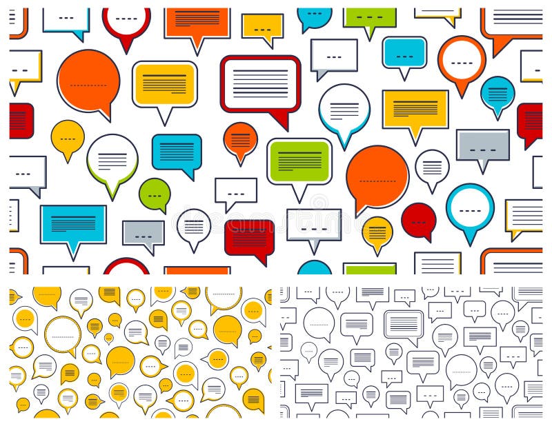 Speech Bubbles Seamless Vector Background Set, Endless Pattern with ...