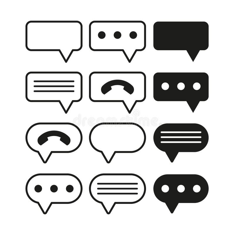 Speech Bubbles Set. Black and White. Various Vector Icons ...