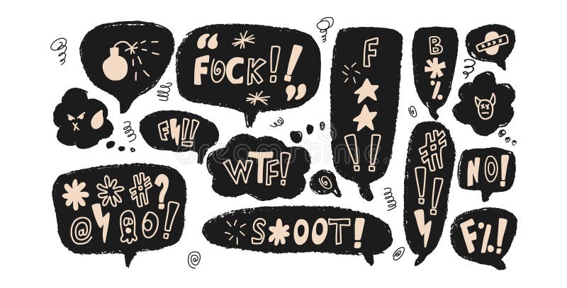 Speech Bubbles with Swear Words. Curse Crayon Doodle Text. Negative ...
