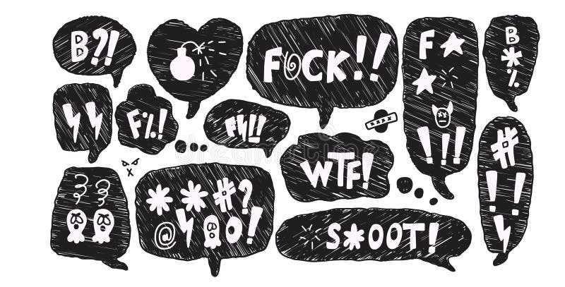 Speech Bubbles with Swear Words. Curse Crayon Doodle Text. Negative ...