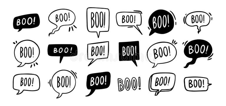 Speech Bubbles with Text Boo. Vector Hand Drawn Doodle Illustration ...