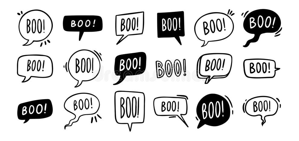 Speech Bubbles with Text Boo. Vector Hand Drawn Doodle Illustration ...