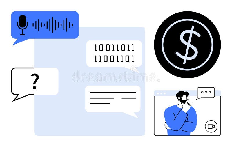 Digital Communication and Financial Decision-Making Concept with Binary Code and Speech Bubbles ...