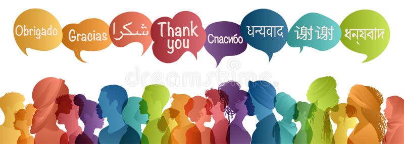 Speech Bubbles with Text -thank You- in Various Languages. Silhouette ...