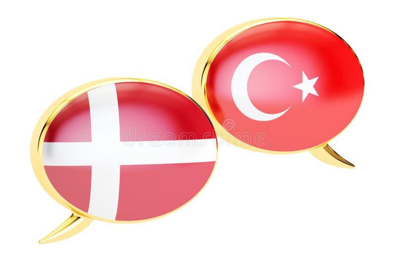 Speech Bubbles, Turkish-Danish Conversation Concept. 3D Rendering Stock ...