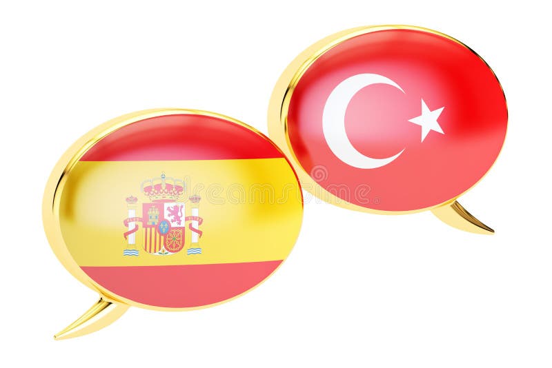 Speech Bubbles, Turkish-Spanish Conversation Concept. 3D Rendering ...