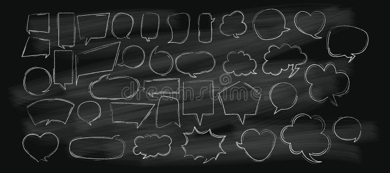 Speech Bubbles White Chalk on Black Board. Cloud for Text, Empty ...